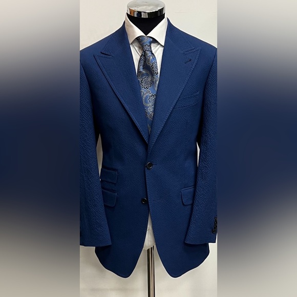 Suits & Blazers | Navy Blue Super 15 Cerruti Seersucker Peak Lapel Wool ...